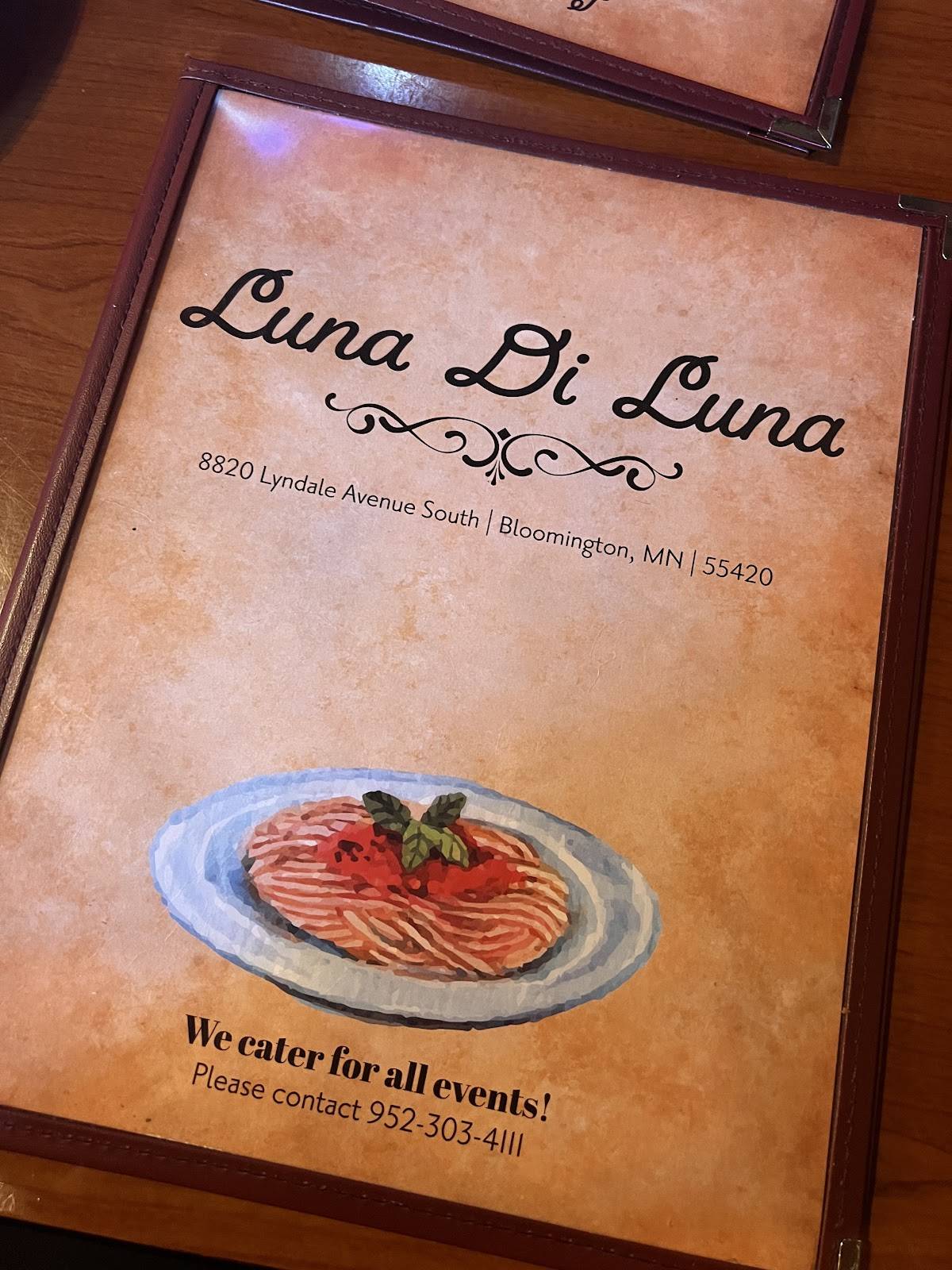 Menu at Luna Di Luna restaurant, Bloomington