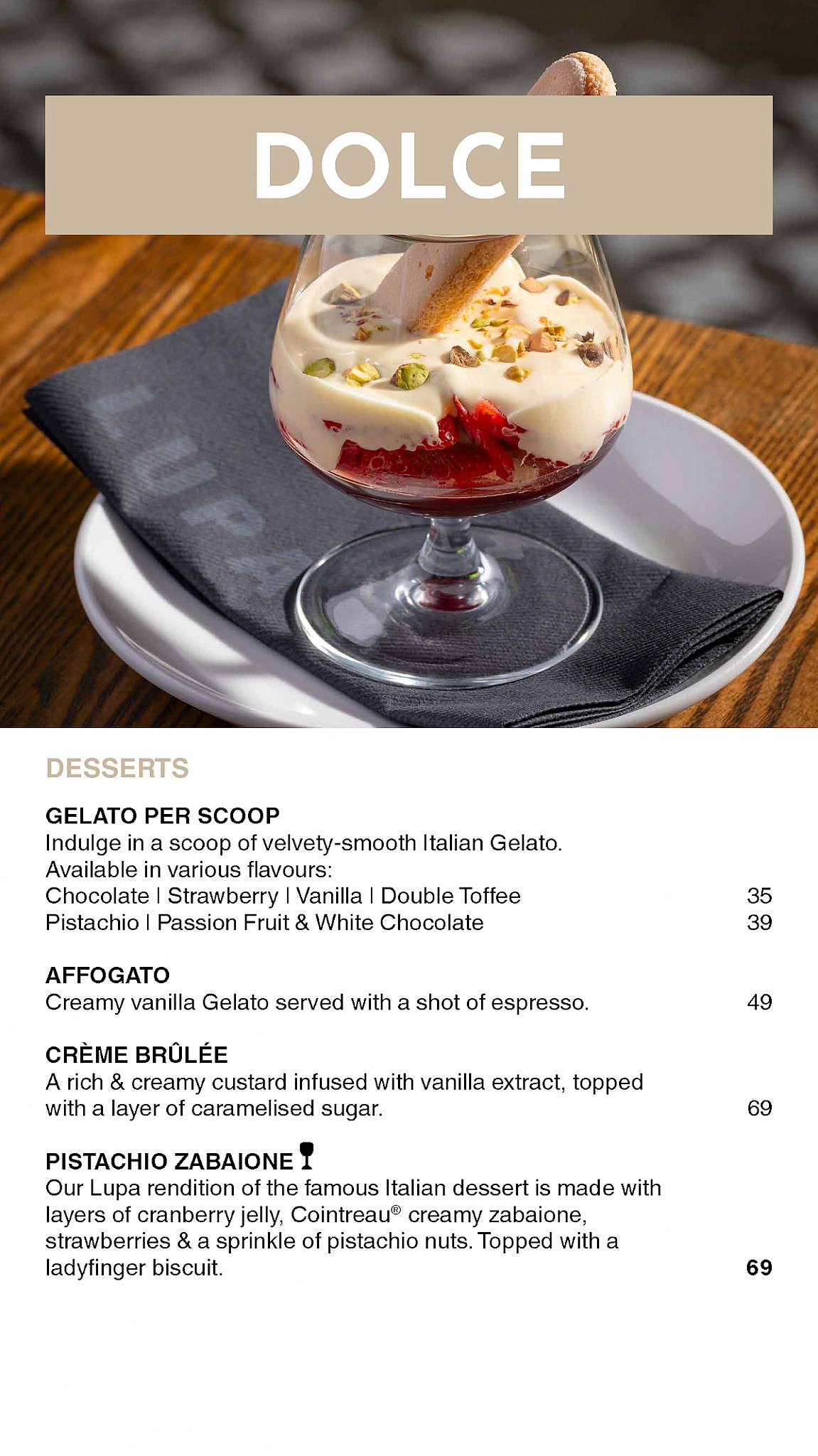 Menu at Lupa Osteria Suncoast restaurant, Durban, Suncoast Casino