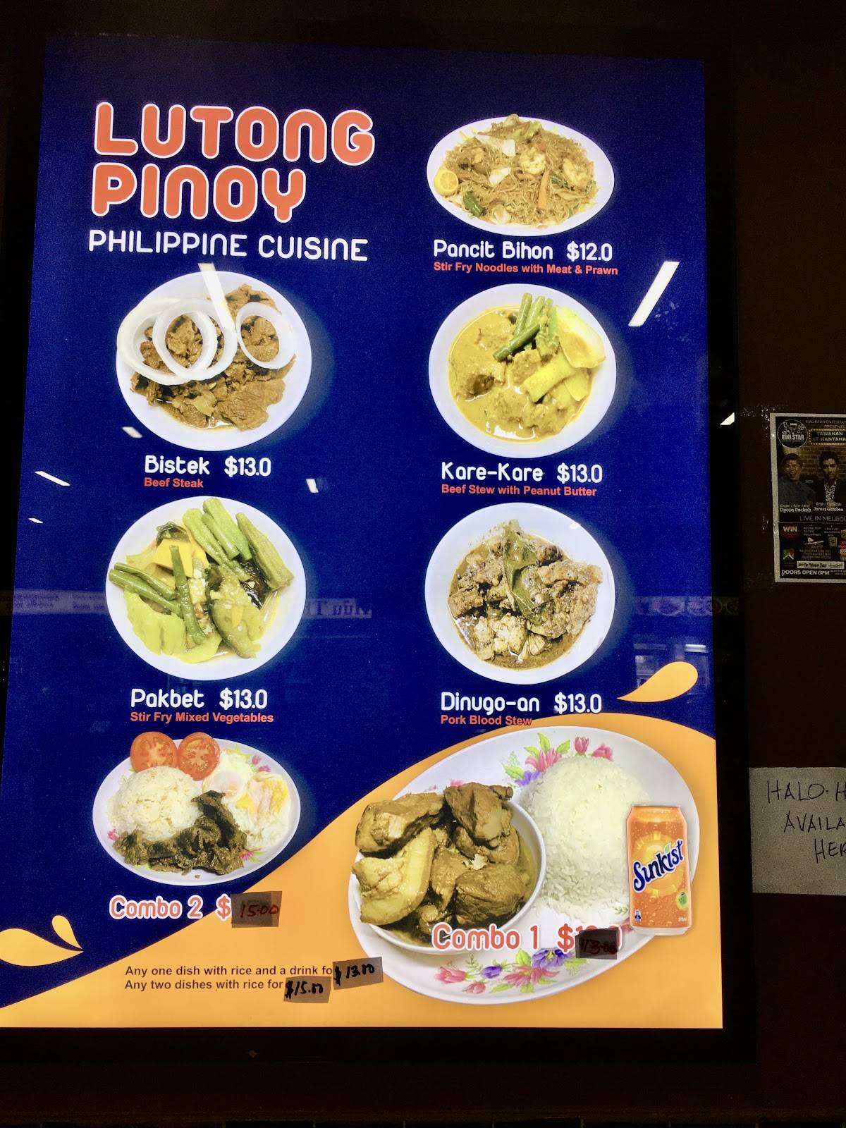 Menu at Lutong Pinoy restaurant, Deer Park