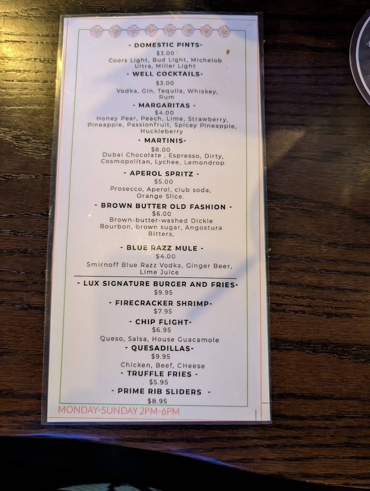 Menu at Lux American Grill - Papillion pub & bar, Papillion