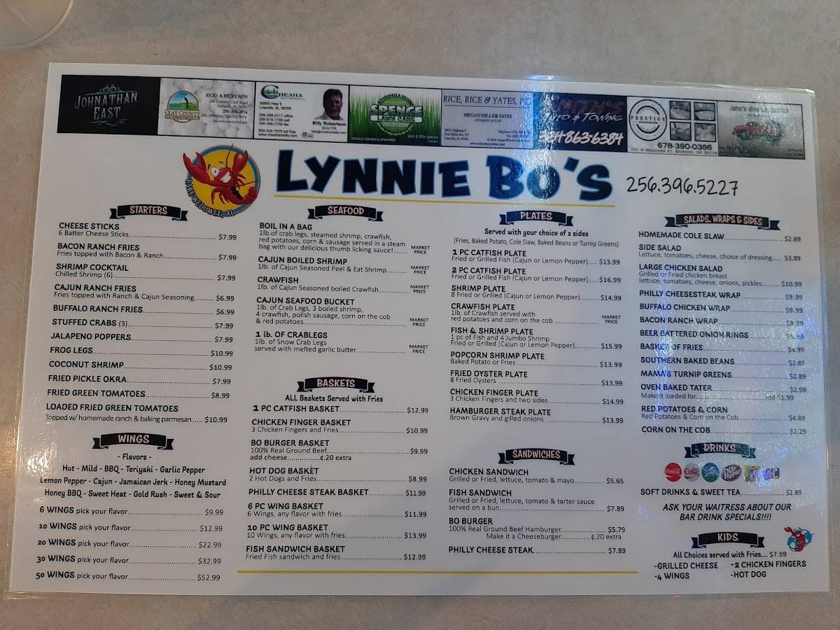 Menu at Lynnie bo's restaurant, USA, AL-48