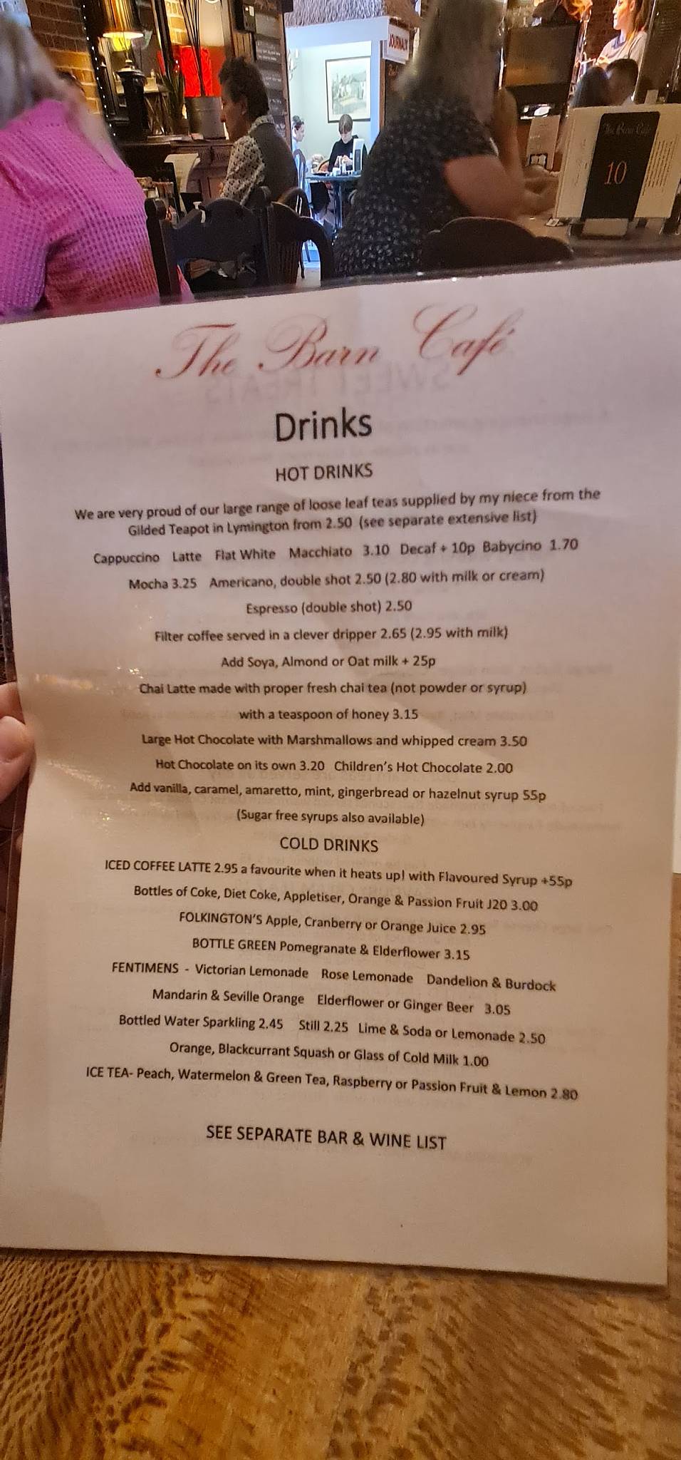 Menu at The Barn Cafe Dorset, Lytchett Minster