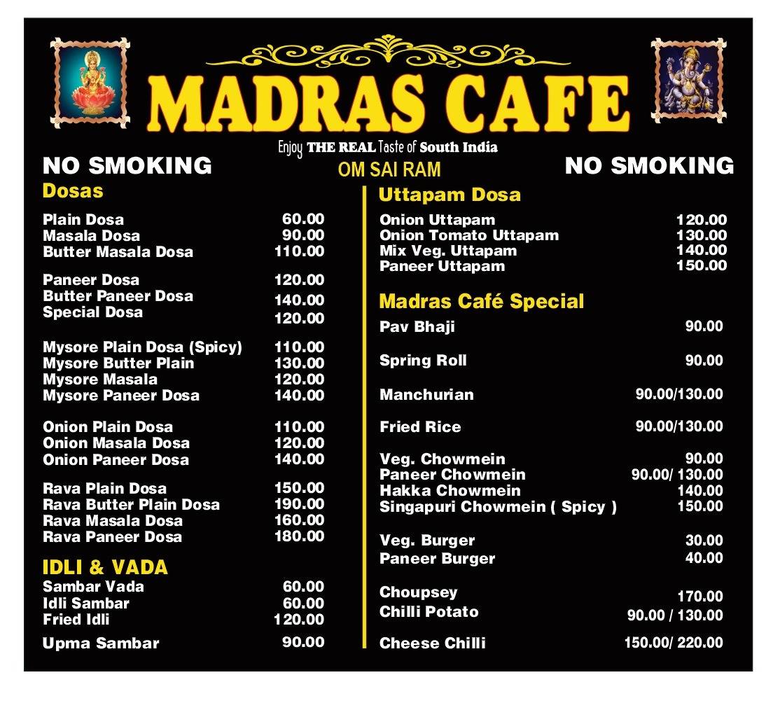 Menu at MADRAS CAFE, Karnal