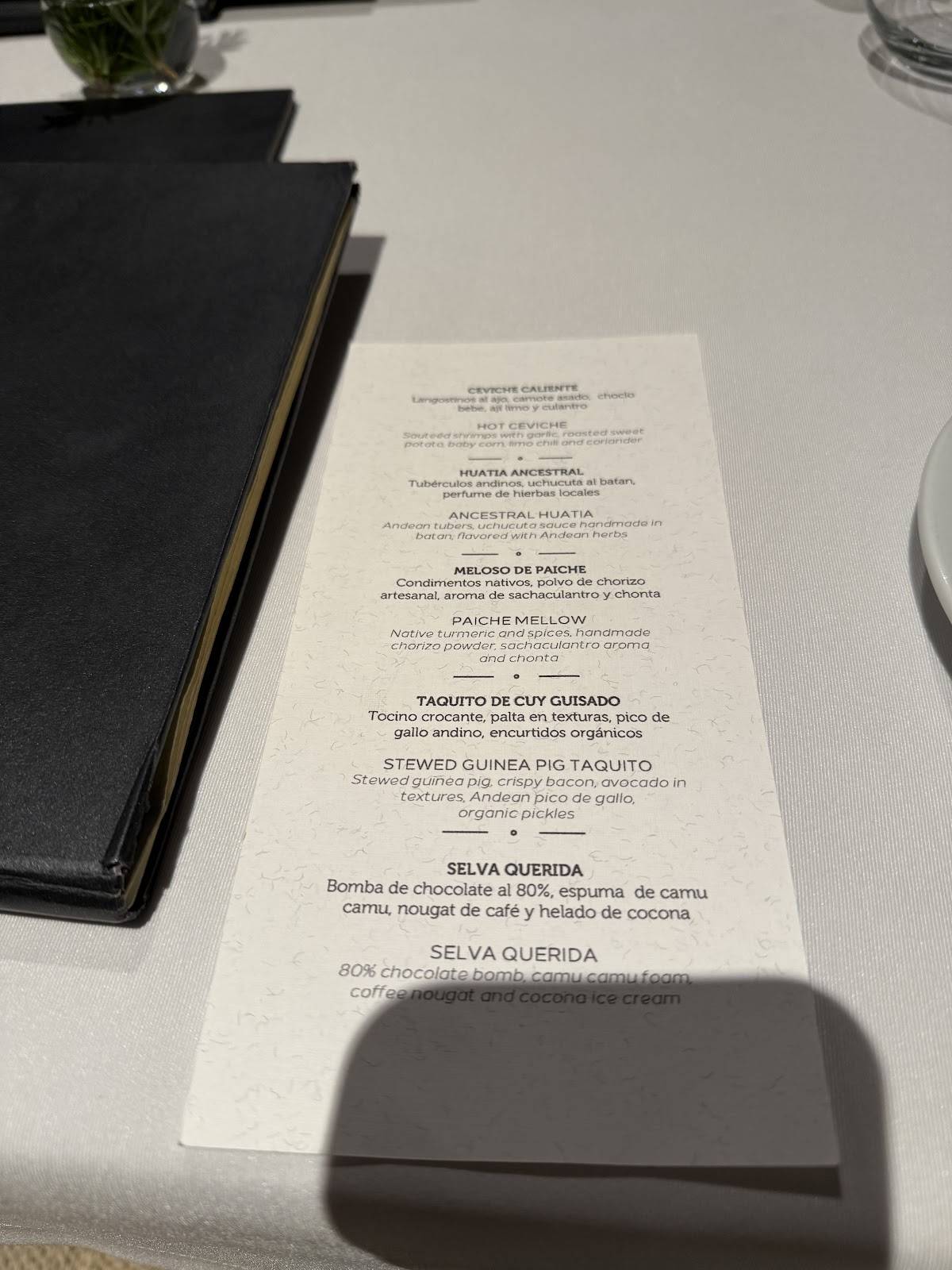 Menu at MAP Café, Cusco