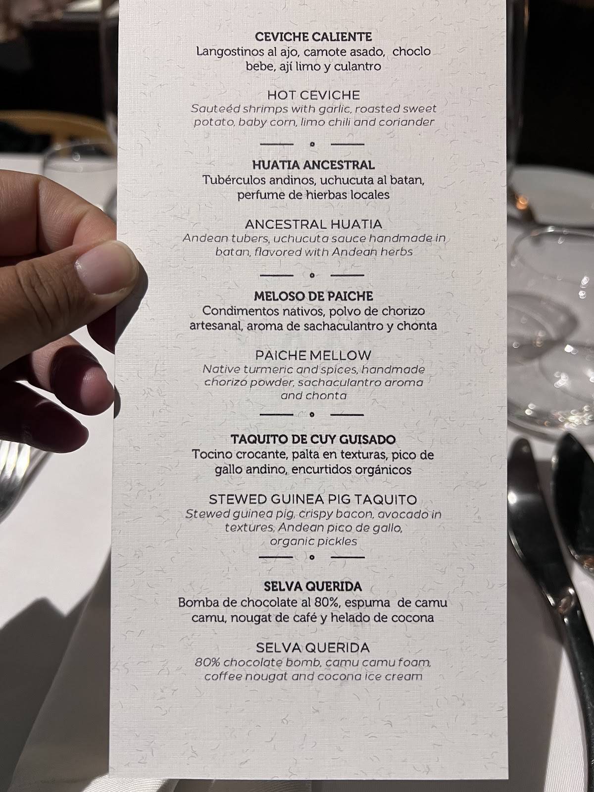 Menu at MAP Café, Cusco