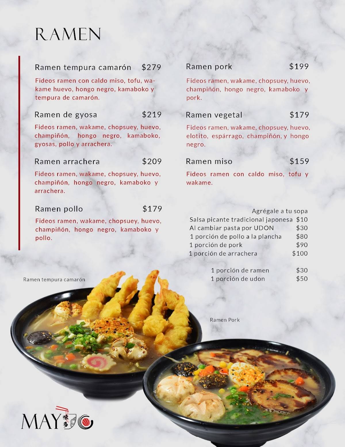 Menu at MAYDO restaurant, Mexicali
