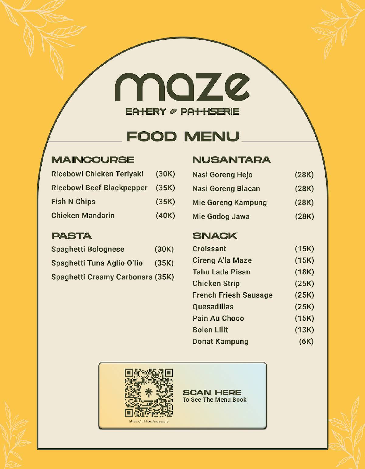 Menu at MAZE CAFE, Bandung