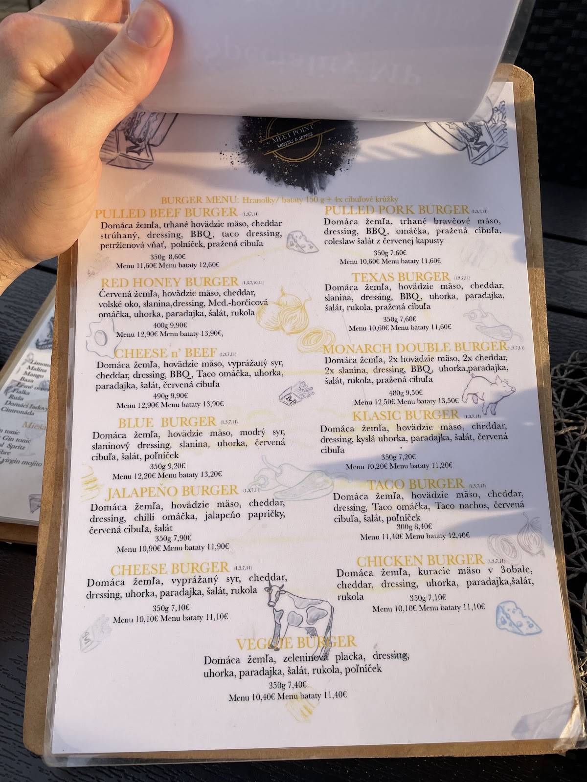 Menu at MEET POINT restaurant, Levice