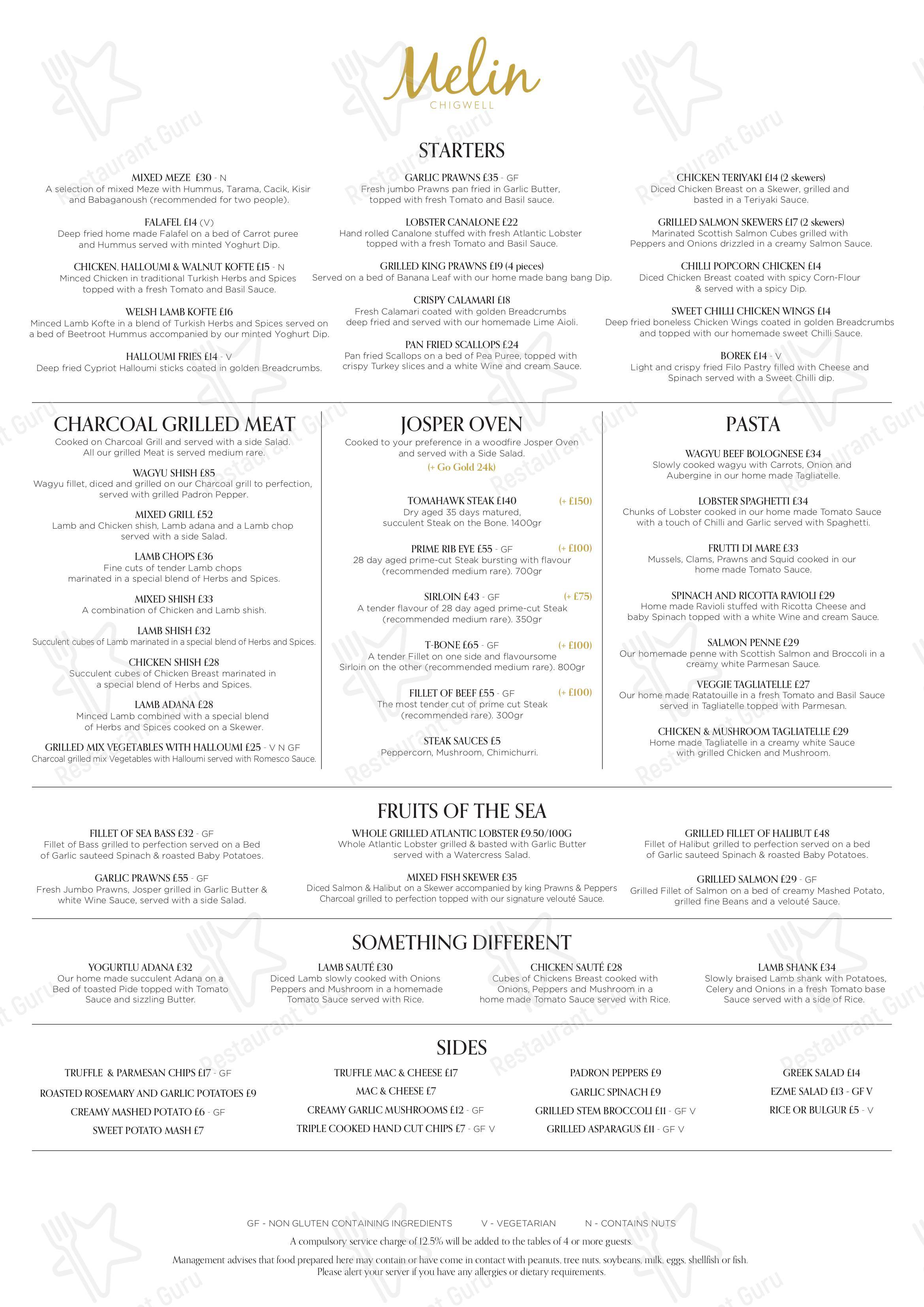 Menu at Melin Bar & Restaurant, Harlow