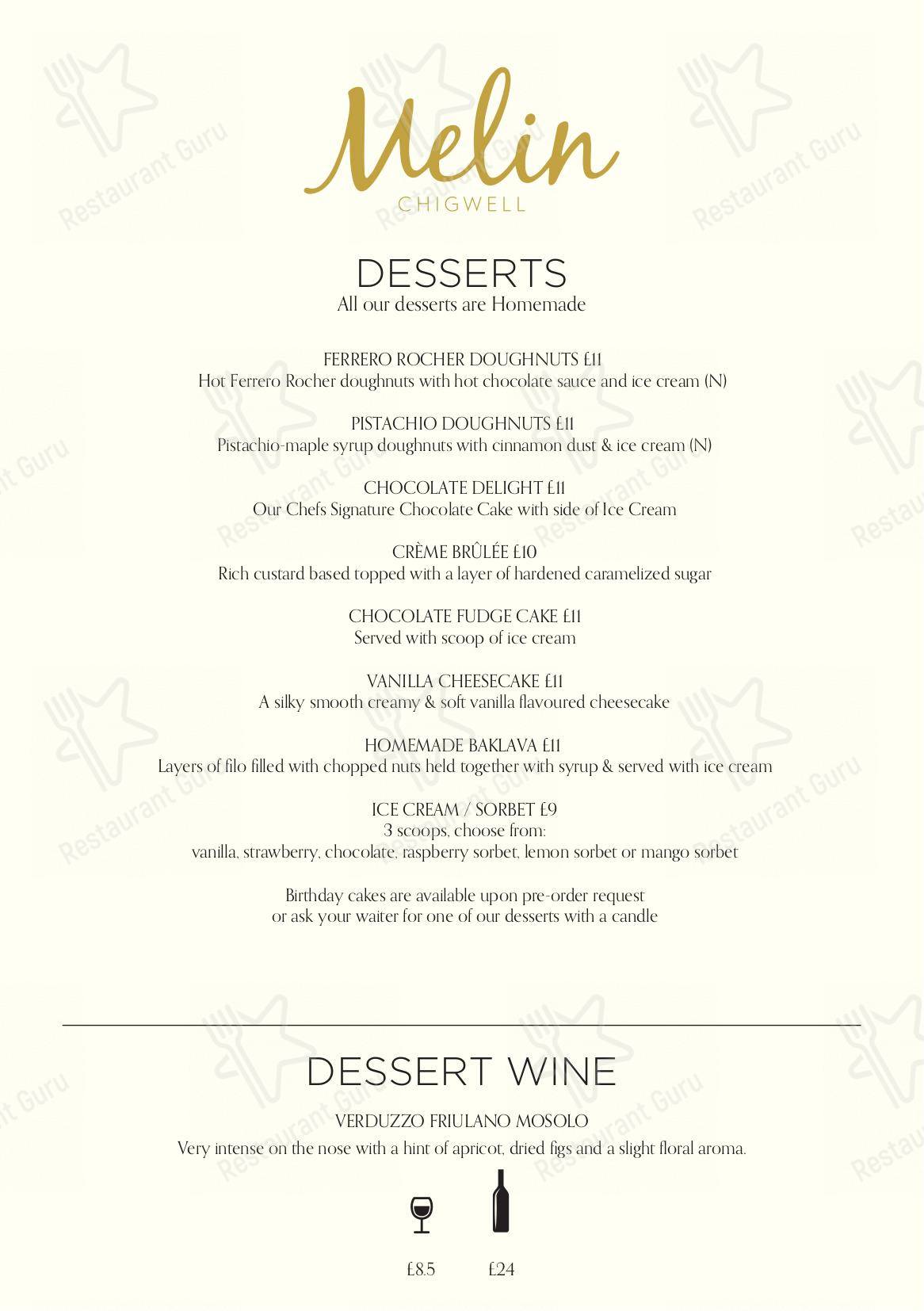 Menu at Melin Bar & Restaurant, Harlow