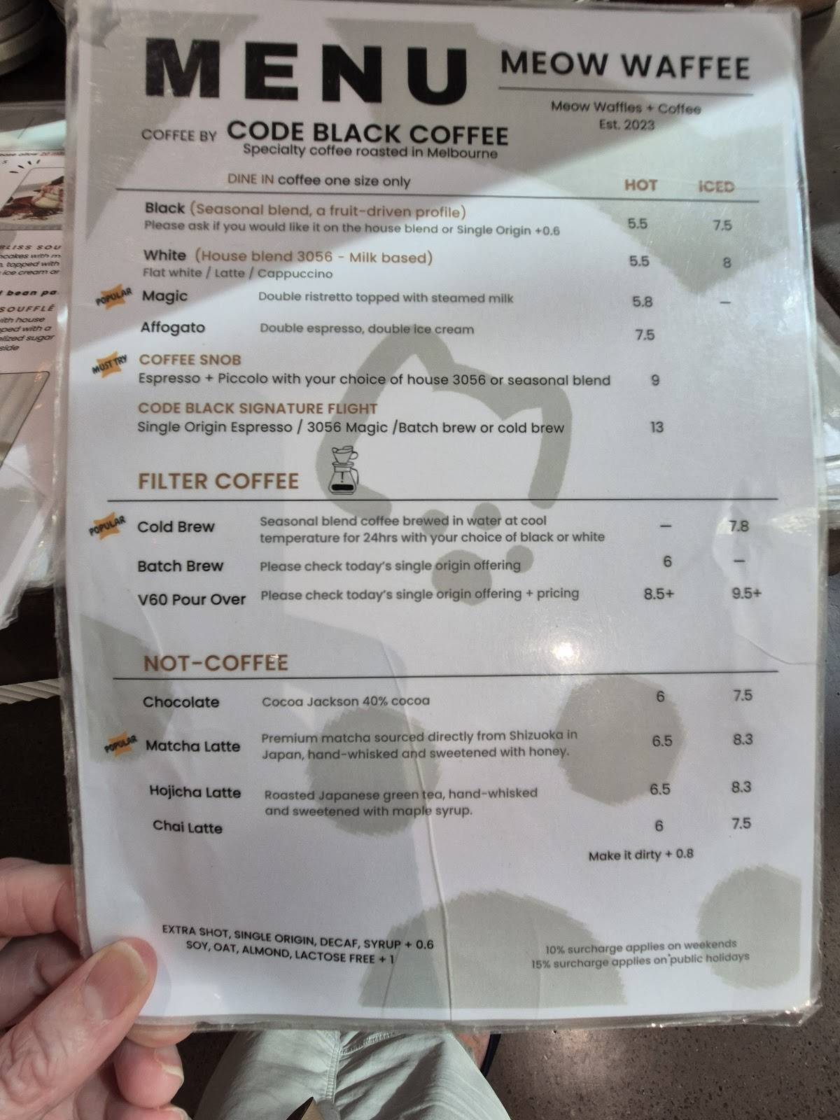 Menu at MEOW WAFFEE - Meow Waffles & Coffee, Darwin City