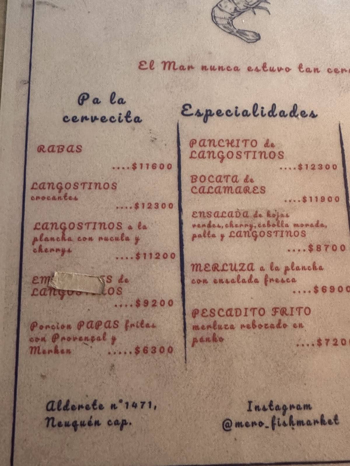 Carta del restaurante 《 MERO - fish market - 》Cocina del Mar, Neuquen