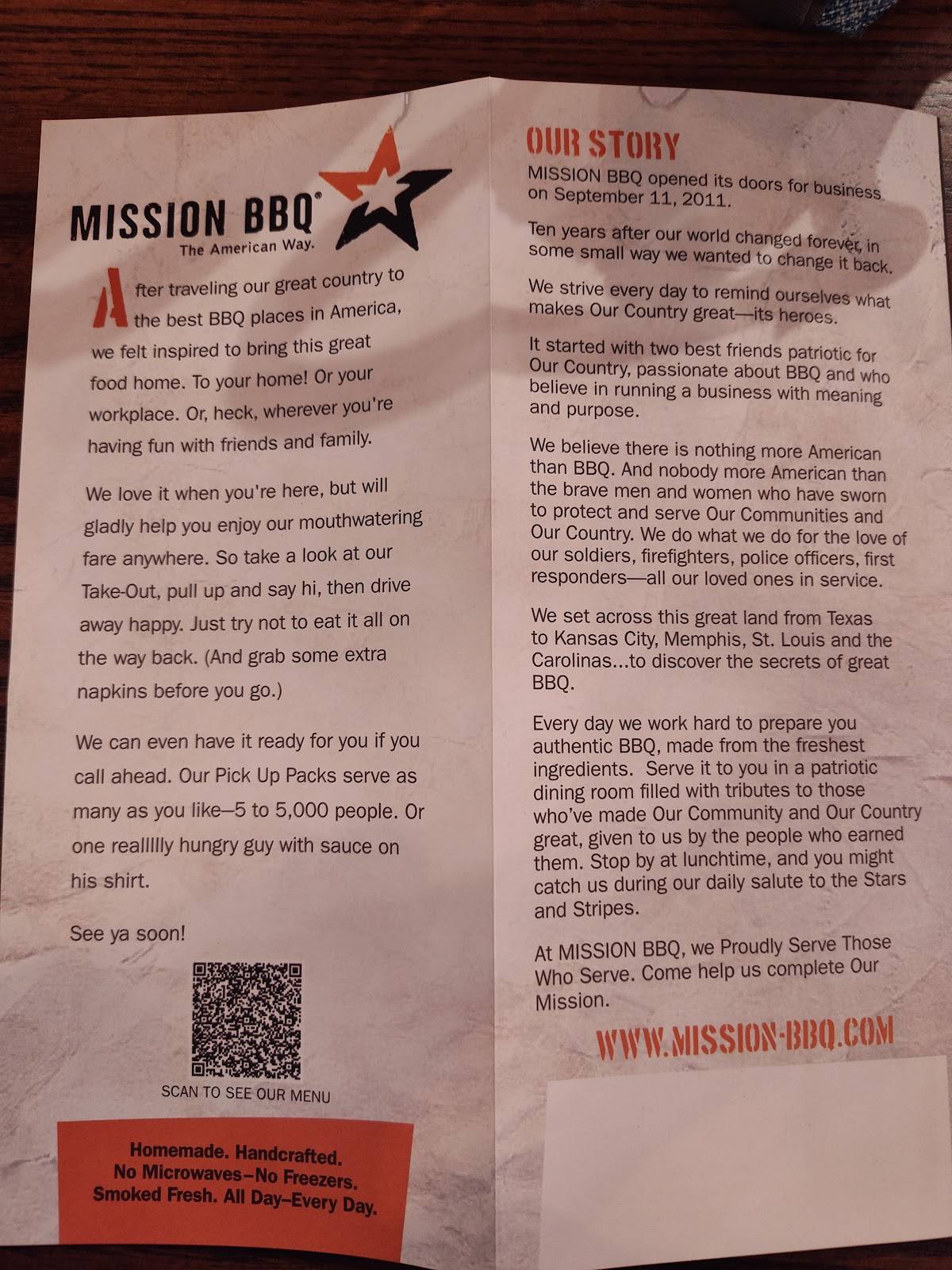 Menu at MISSION BBQ, Westlake