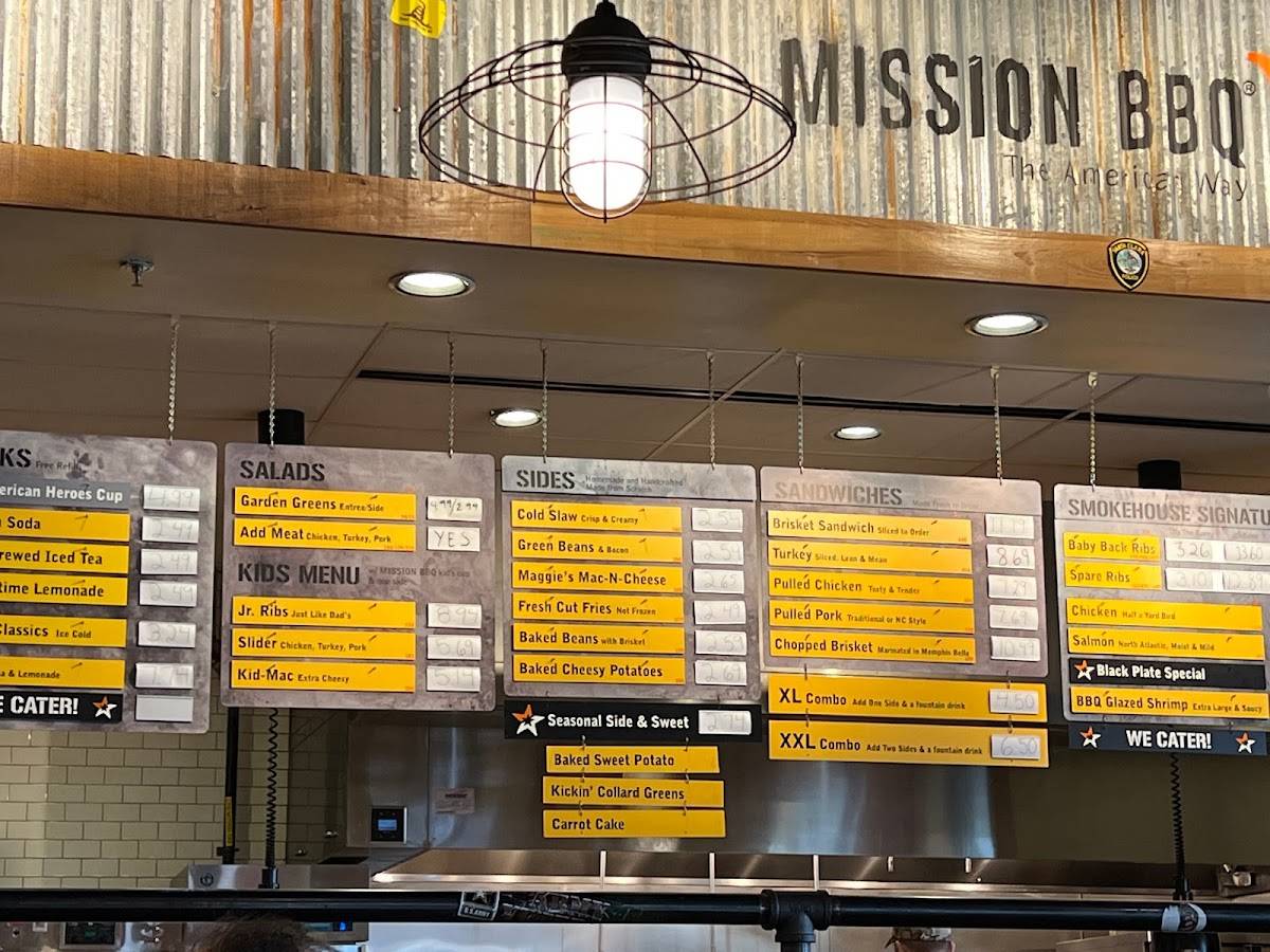 Menu at MISSION BBQ, Nashville, 161 Opry Mills Dr