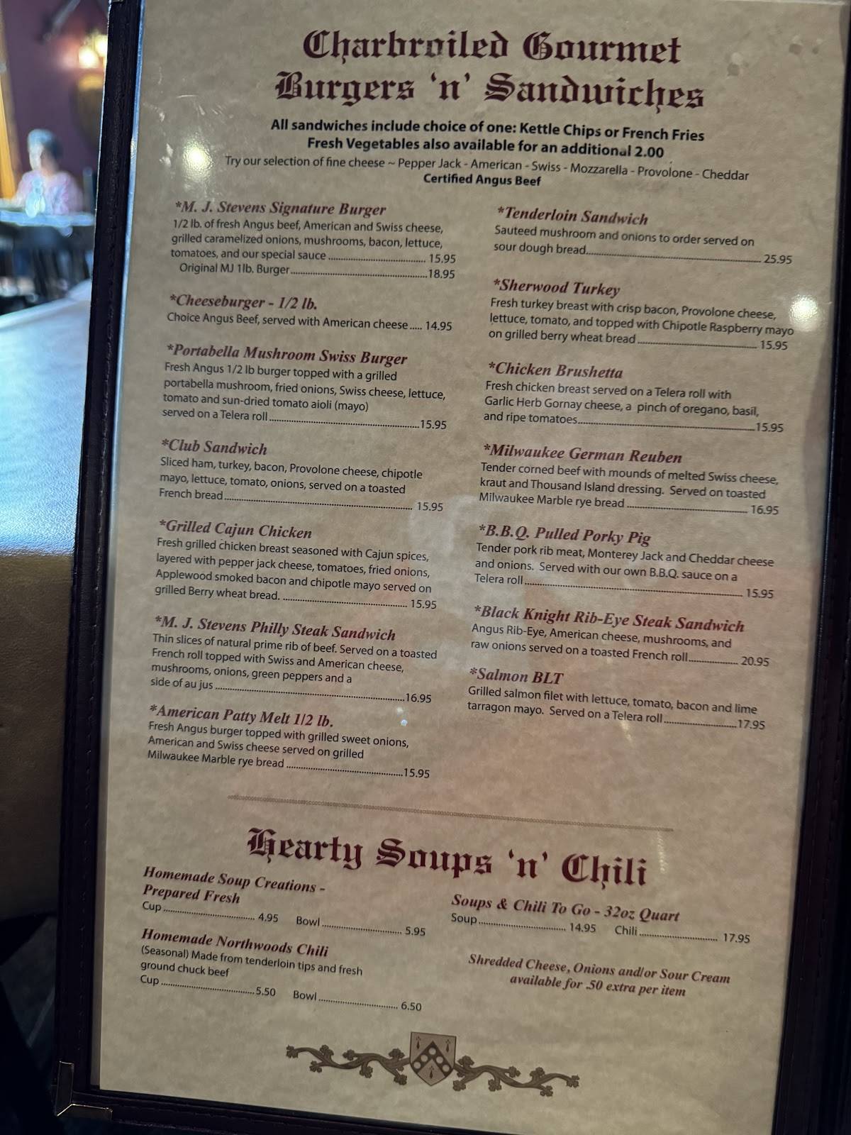 Menu at MJ Stevens Pub 'N' Restaurant, Hartford