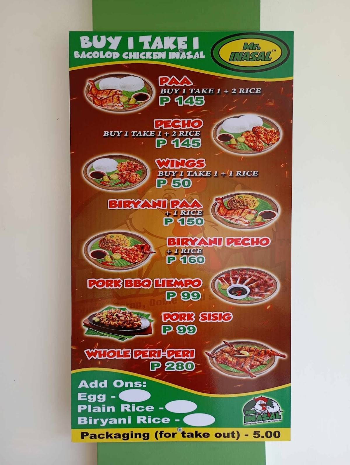 Menu at MR.INASAL restaurant, Milaor