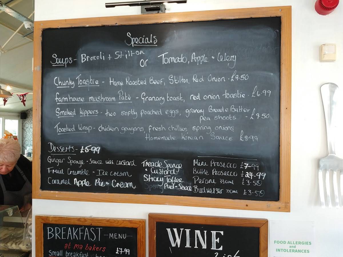 Menu at Ma Bakers Cafe @ World of Water, Ribby-with-Wrea