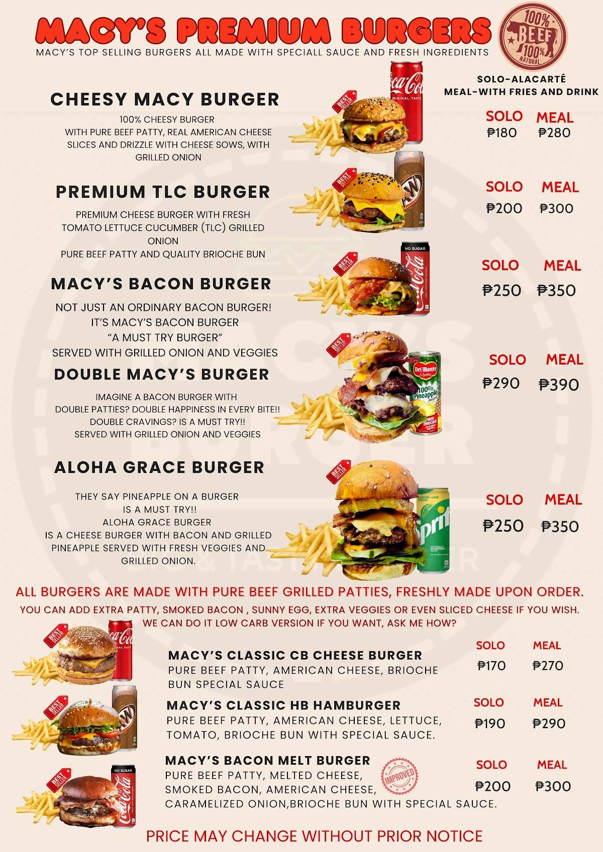 Menu at Macy's Burger-Marikina restaurant, Marikina