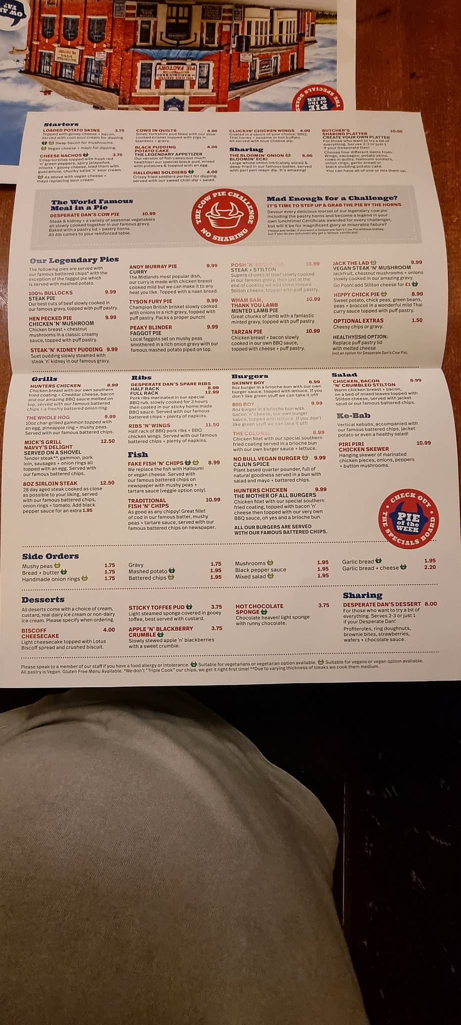 Menu at Mad O'Rourke's Pie Factory pub & bar, Tipton