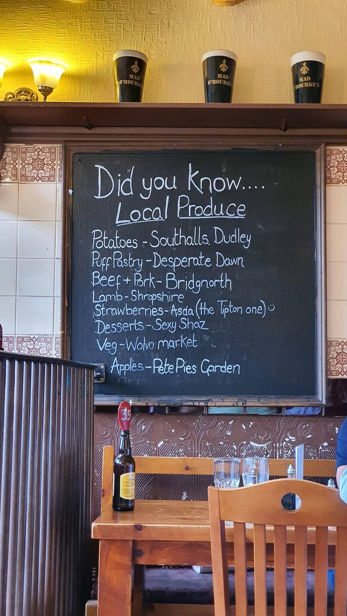 Menu at Mad O'Rourke's Pie Factory pub & bar, Tipton