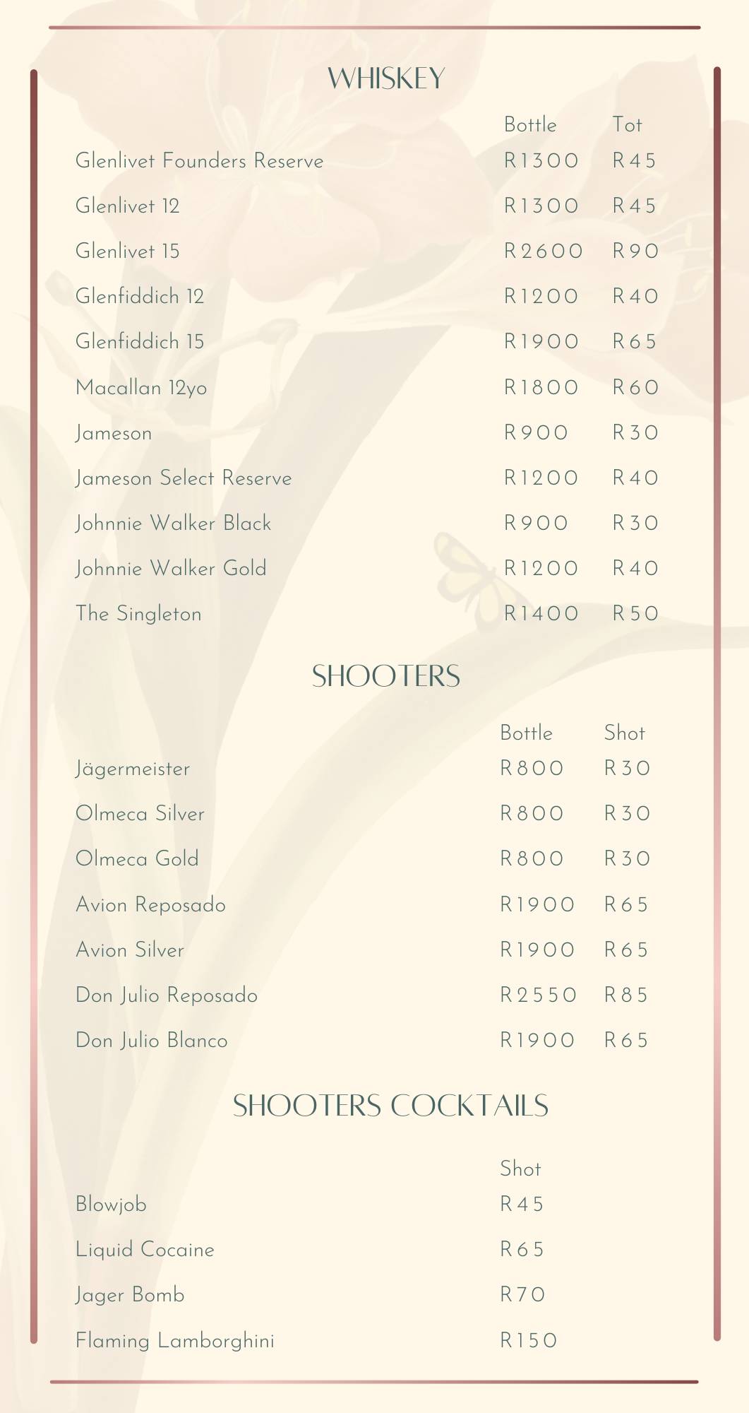 Menu at Madam & Sir Florida Road restaurant, Durban