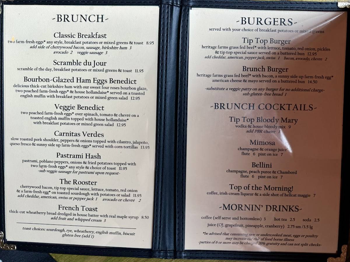 Menu at Tip Top Tavern pub & bar, Madison