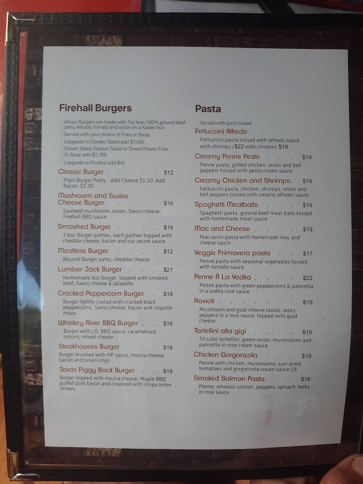 Menu at FireHall Food Fun and Friends restaurant, Madoc