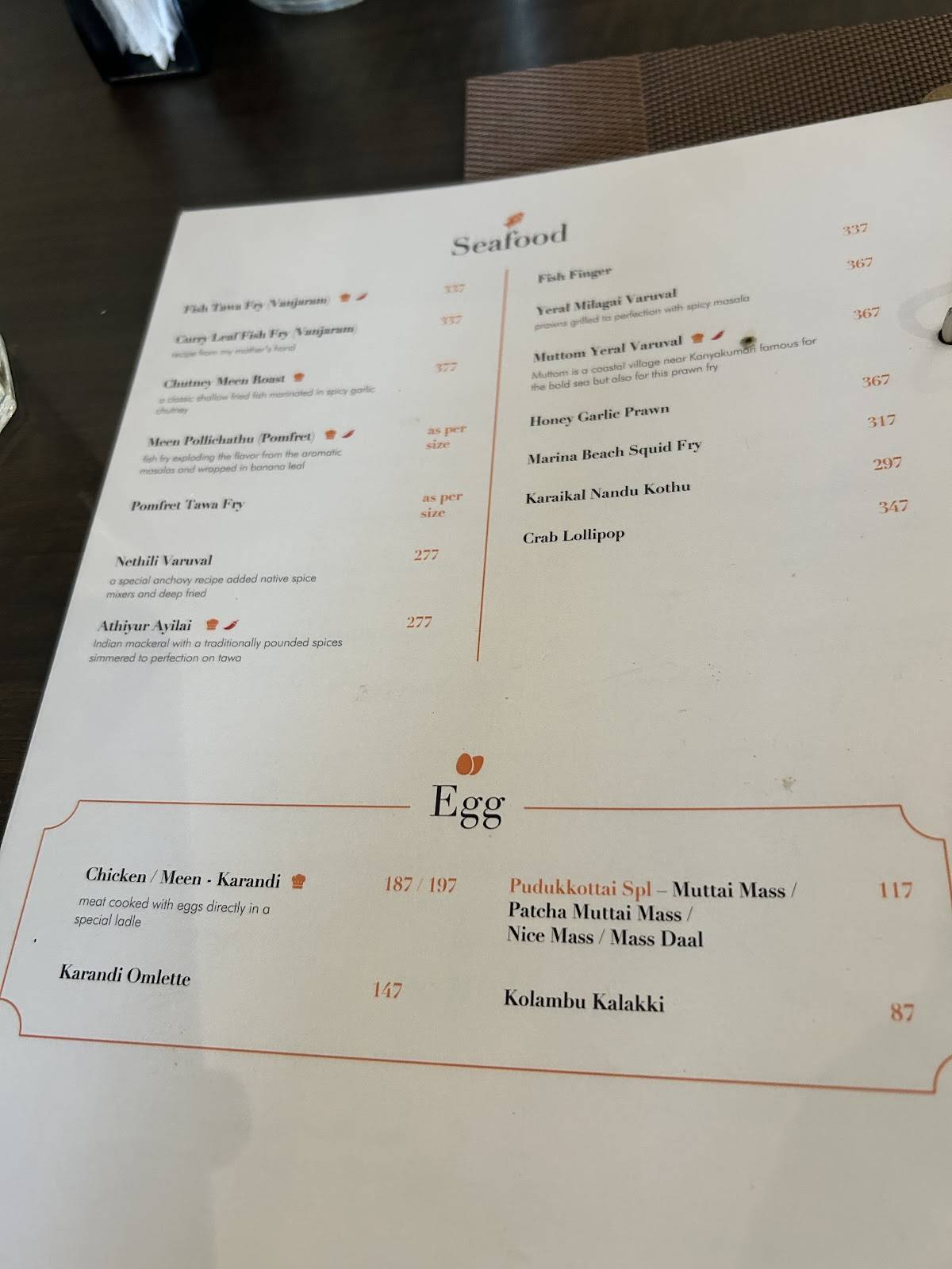 Menu at Madras Machan's, Chennai