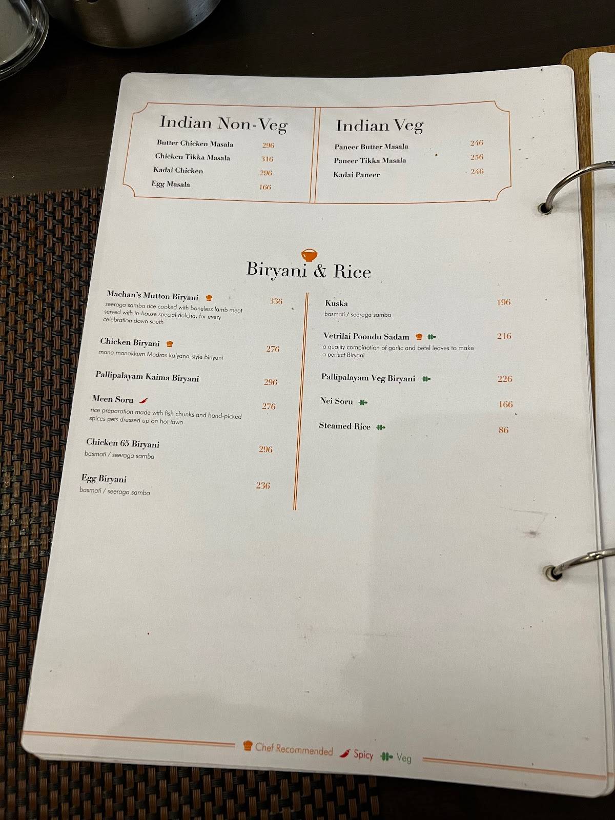 Menu at Madras Machan's, Chennai