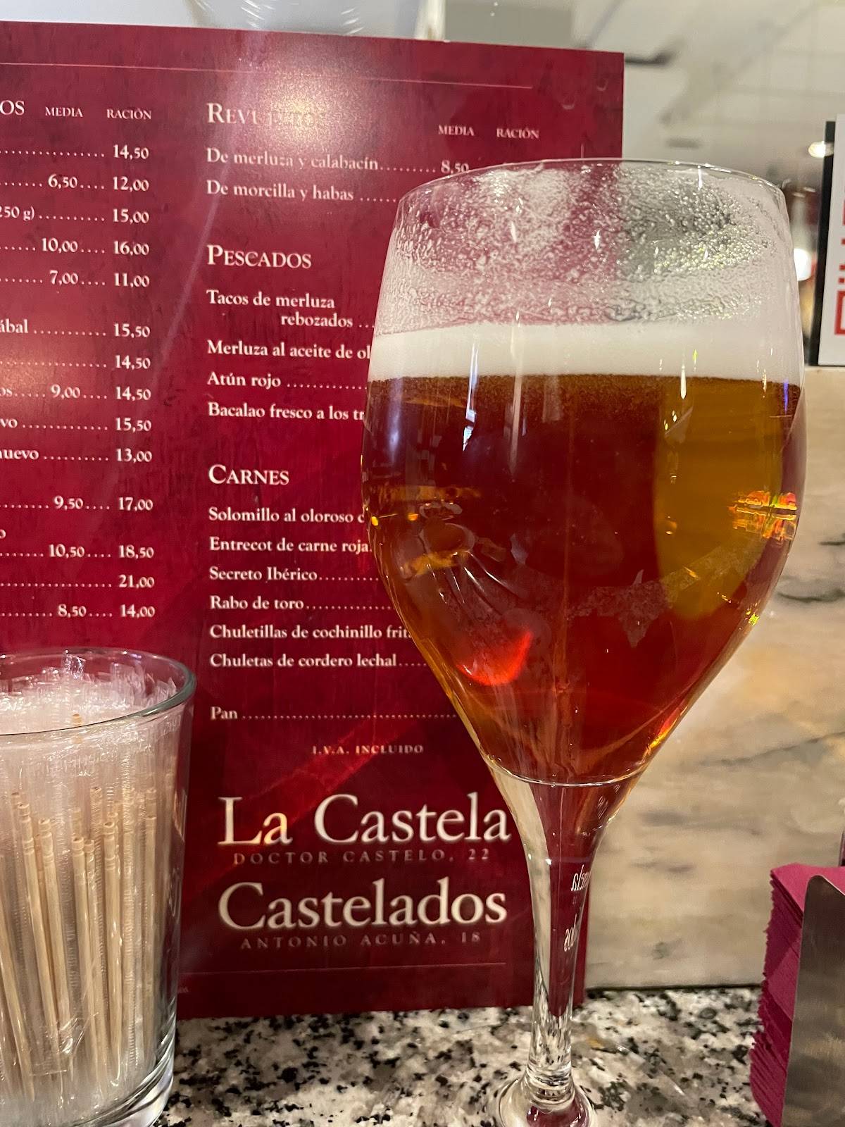 Carta del restaurante La Castela, Madrid