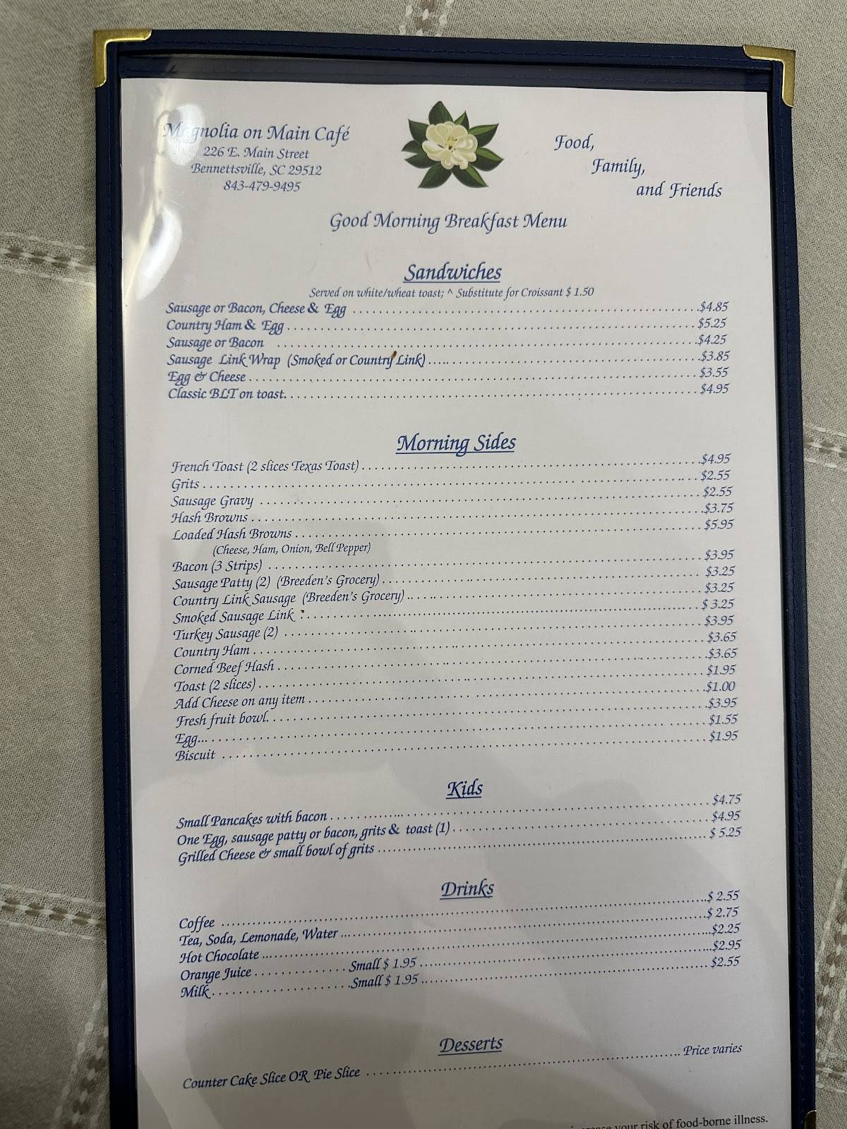 Menu at Magnolia On Main cafe, Bennettsville