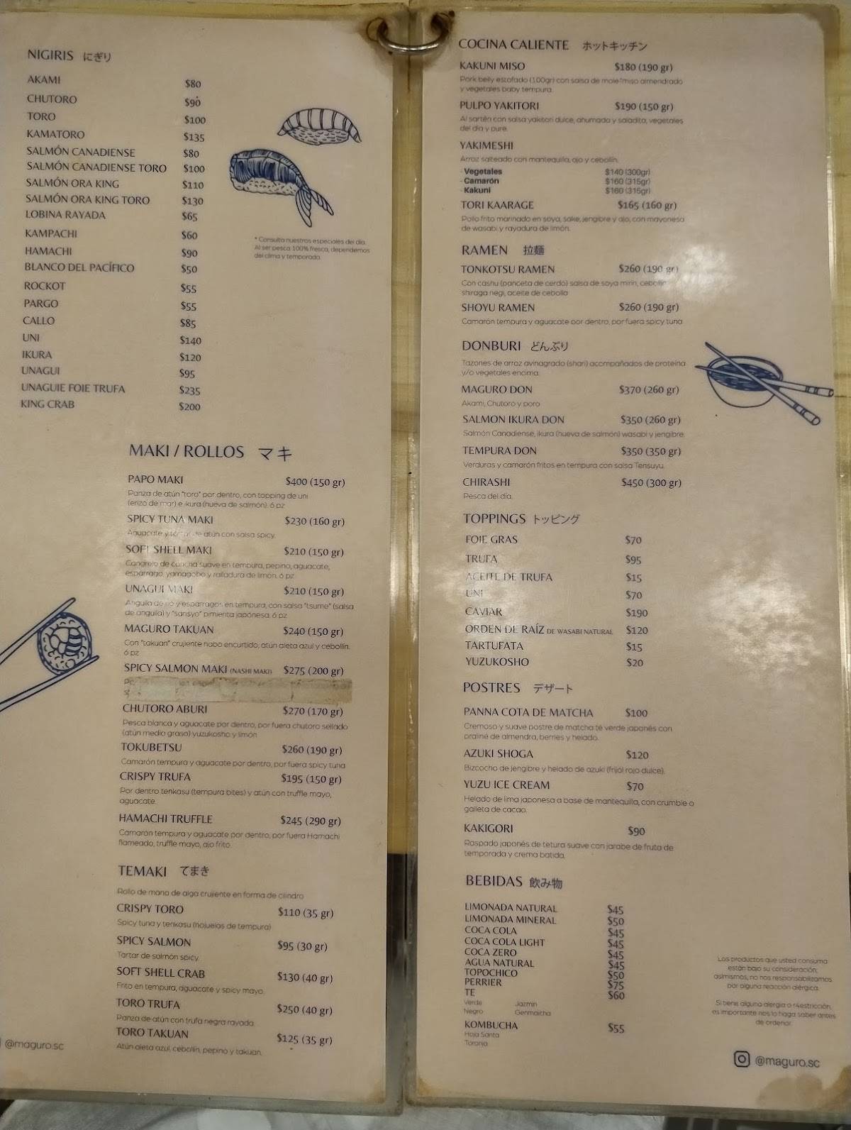 Carta del restaurante Maguro, San Carlos