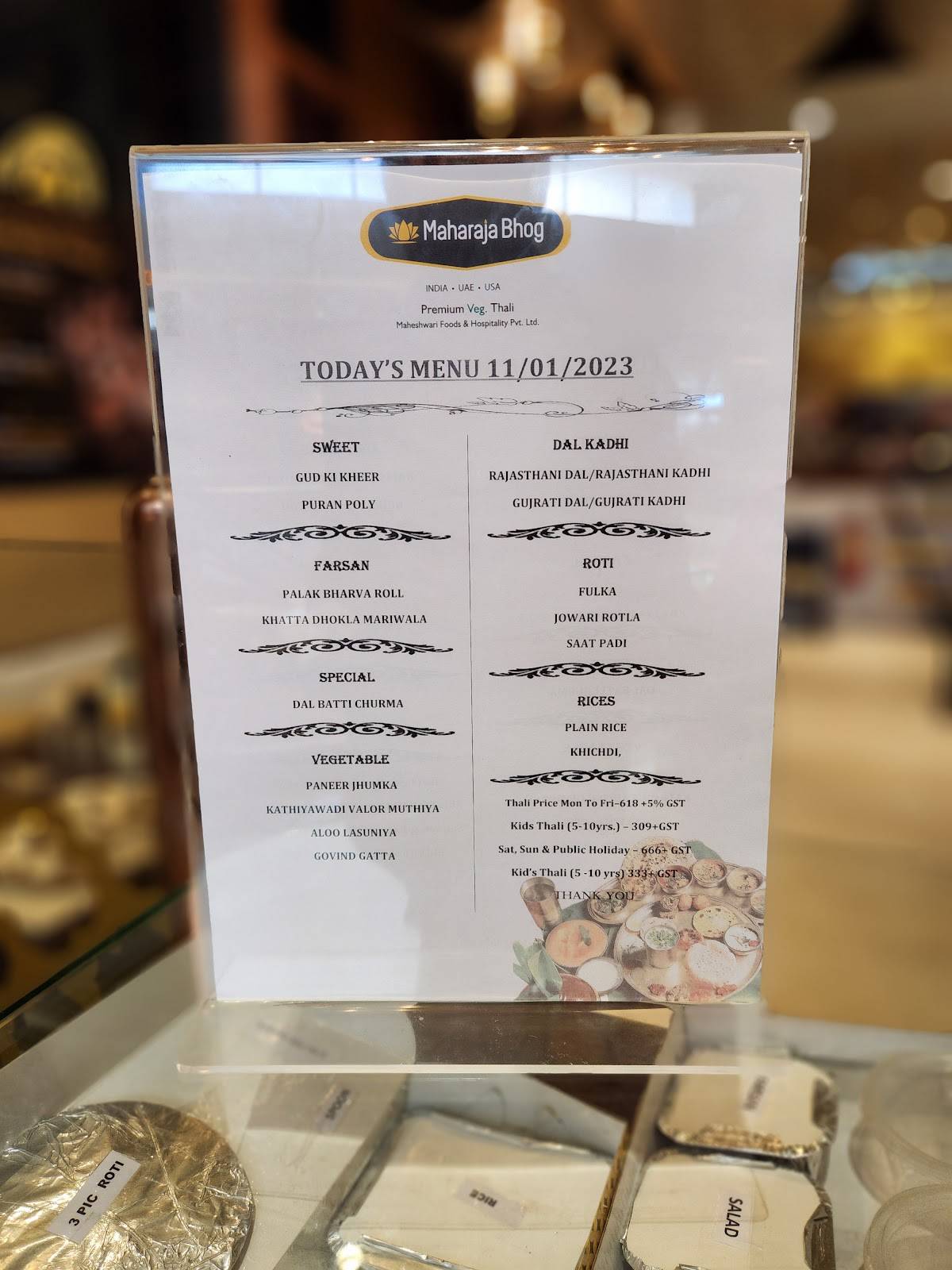 Menu at Maharaja Bhog Premium Veg Thali, Pune