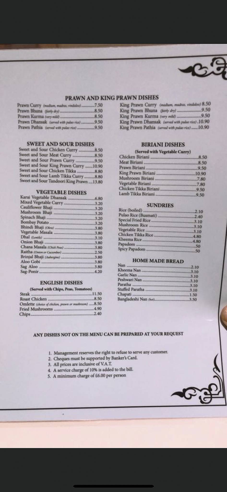 Menu at Maharani Indian Restaurant, Sittingbourne
