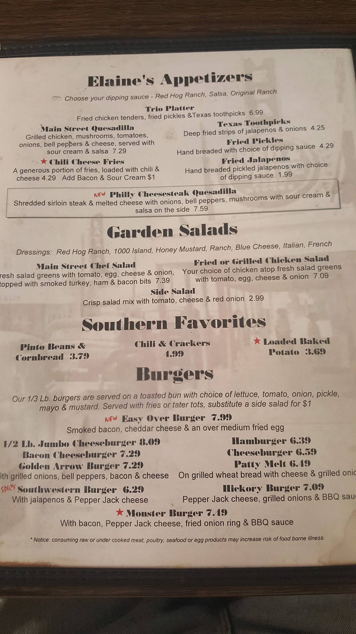 Menu at Main Street Grill restaurant, Lavaca, 101 AR-96