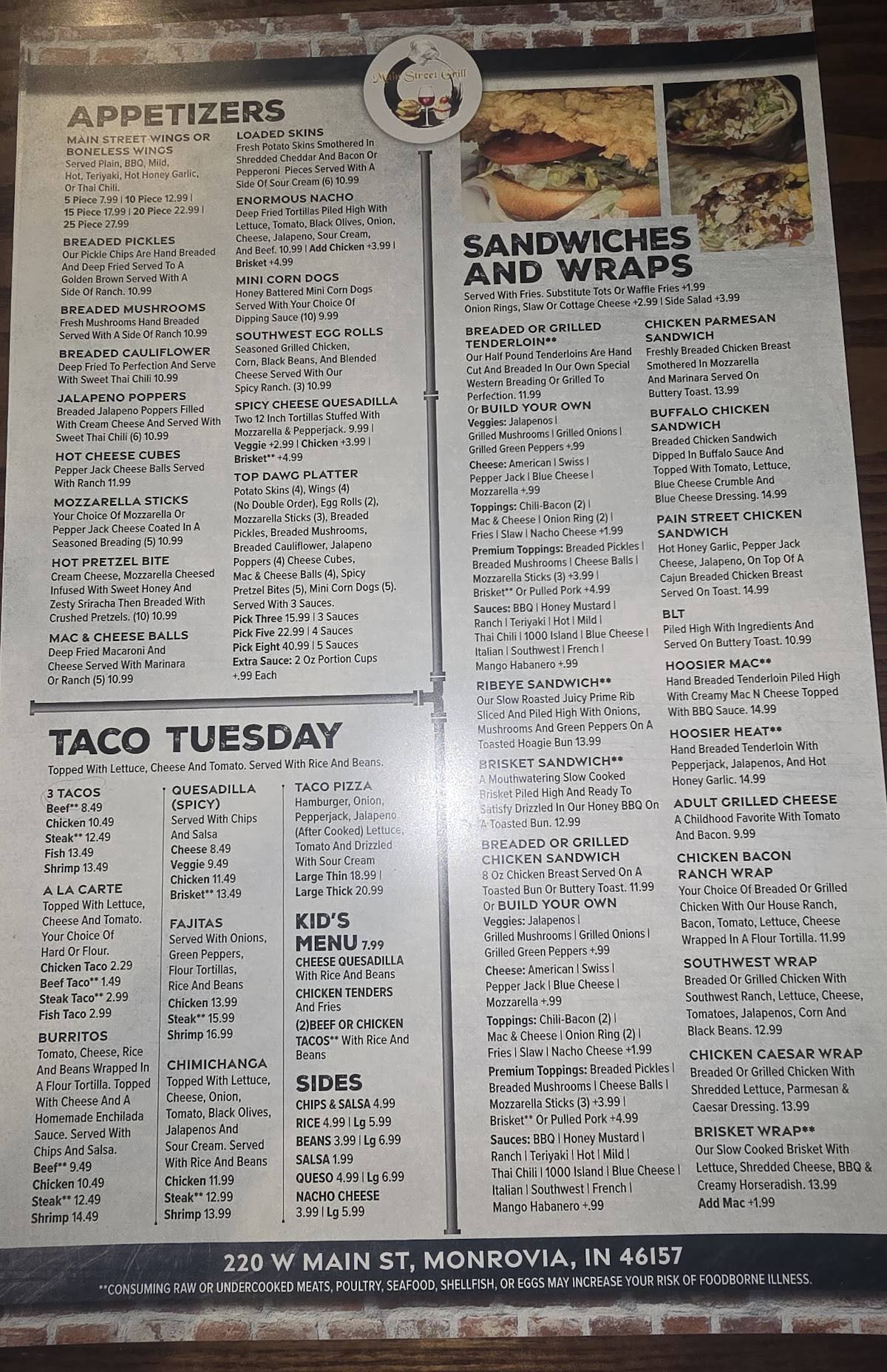 Menu at Main Street Grill Martinsville steakhouse, Martinsville