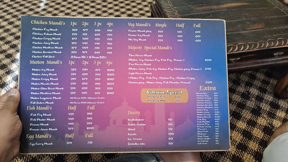 Menu at Majesty Mandi House, Hanamkonda