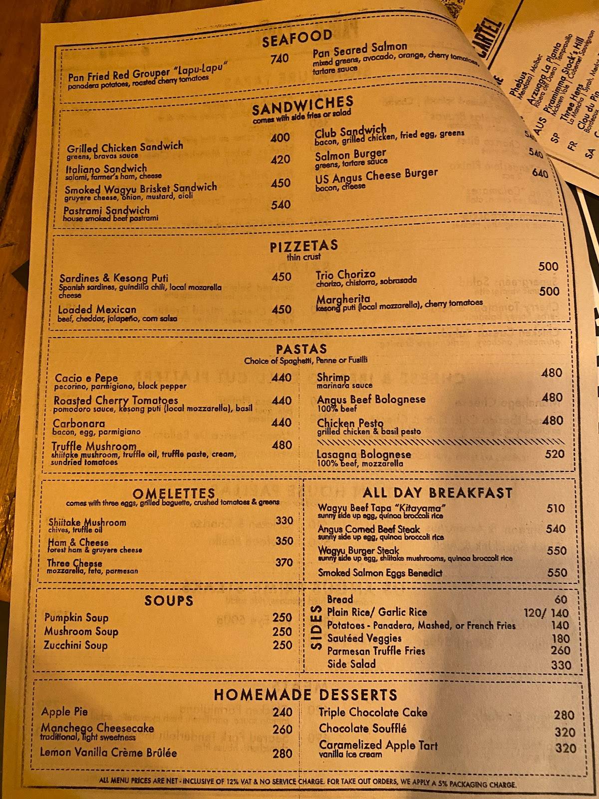 Menu at Cartel Coffee Deli pub & bar, Makati, 119 L.P. Leviste Street