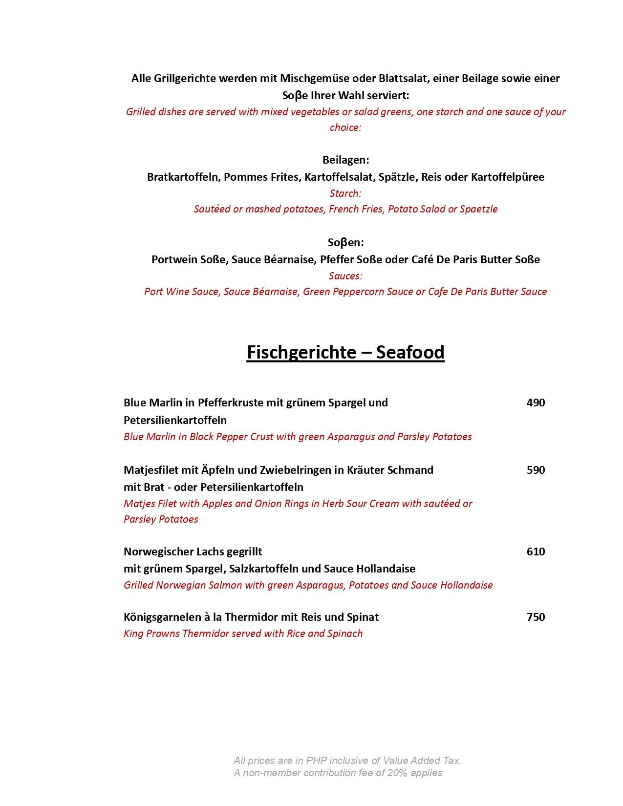 Menu at German Club, Makati