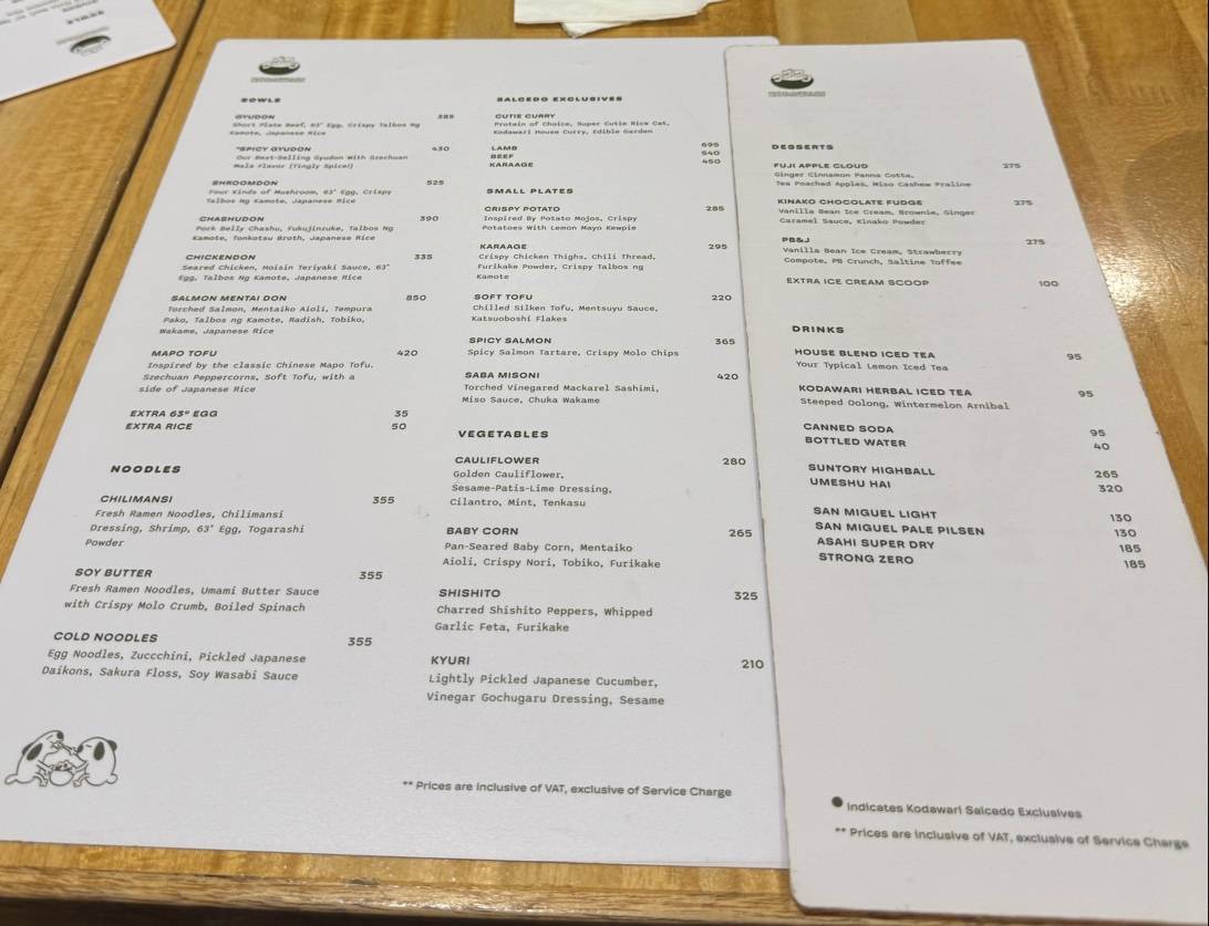 Menu at Kodawari Salcedo restaurant, Makati