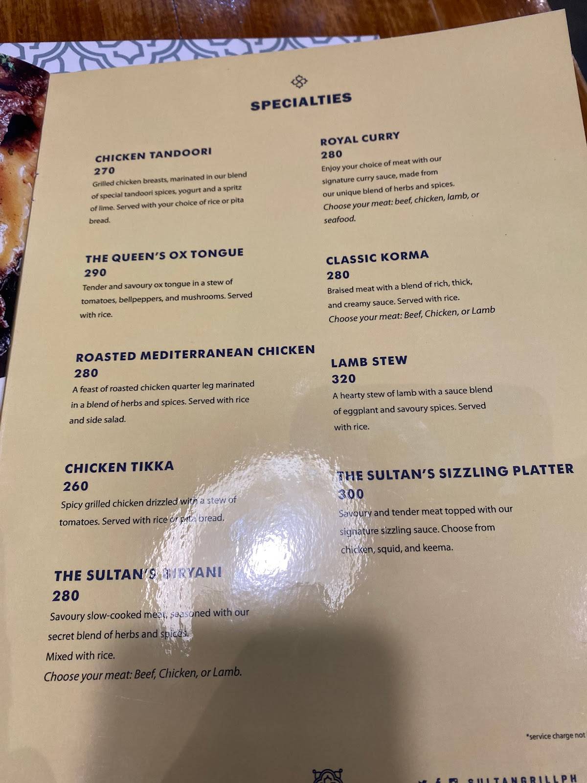 Menu at Sultan Mediterranean Grill restaurant, Makati, UG9 Valero Plaza ...