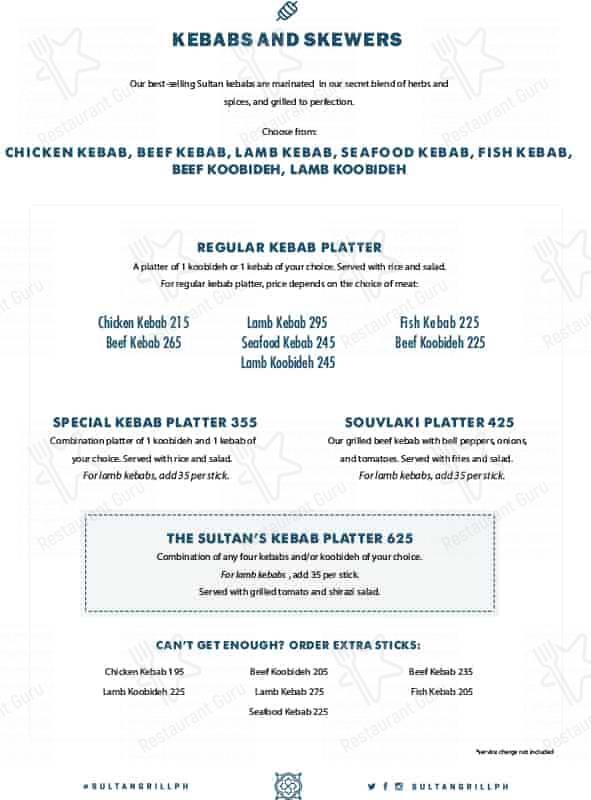 Menu at Sultan Mediterranean Grill restaurant, Makati, UG9 Valero Plaza ...