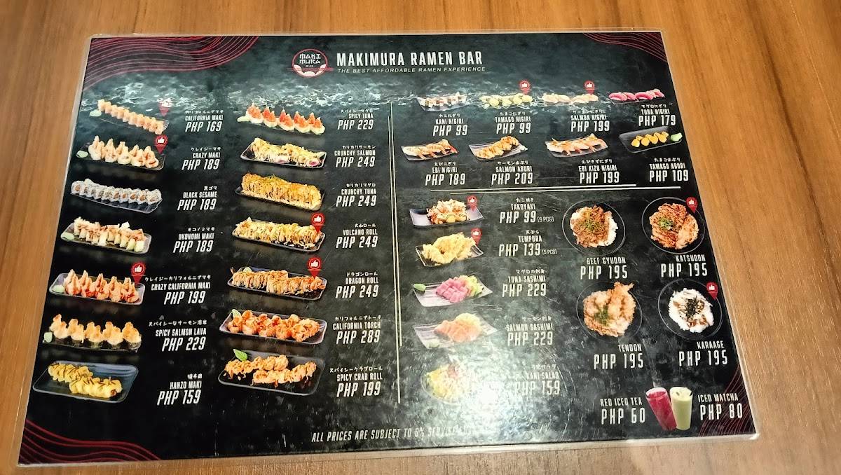 Menu at Makimura Ramen Bar - SM North EDSA, Quezon City