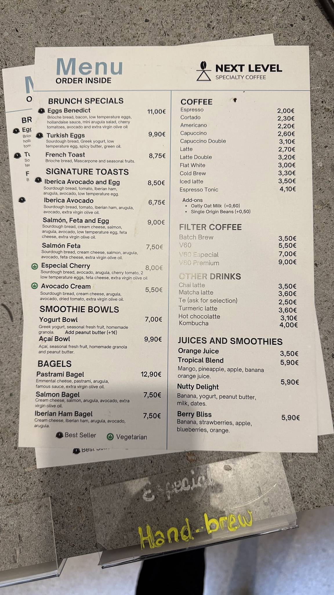 Menu at Next Level Specialty Coffee cafe, Málaga