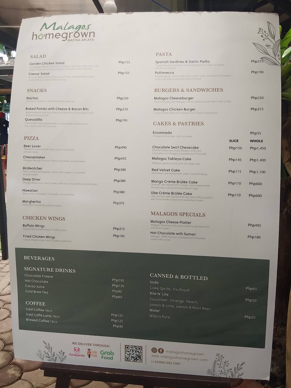 Menu at Malagos Homegrown Cafe - Matina Aplaya, Davao City
