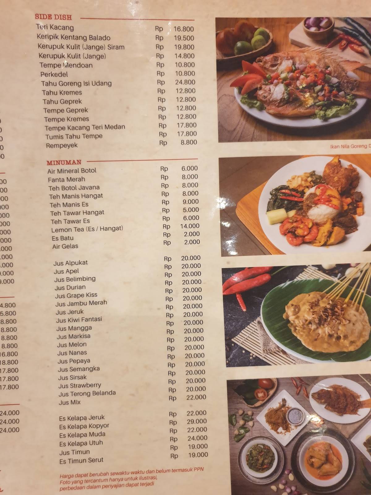 Carta del restaurante Padang Merdeka Malang, Kalisongo