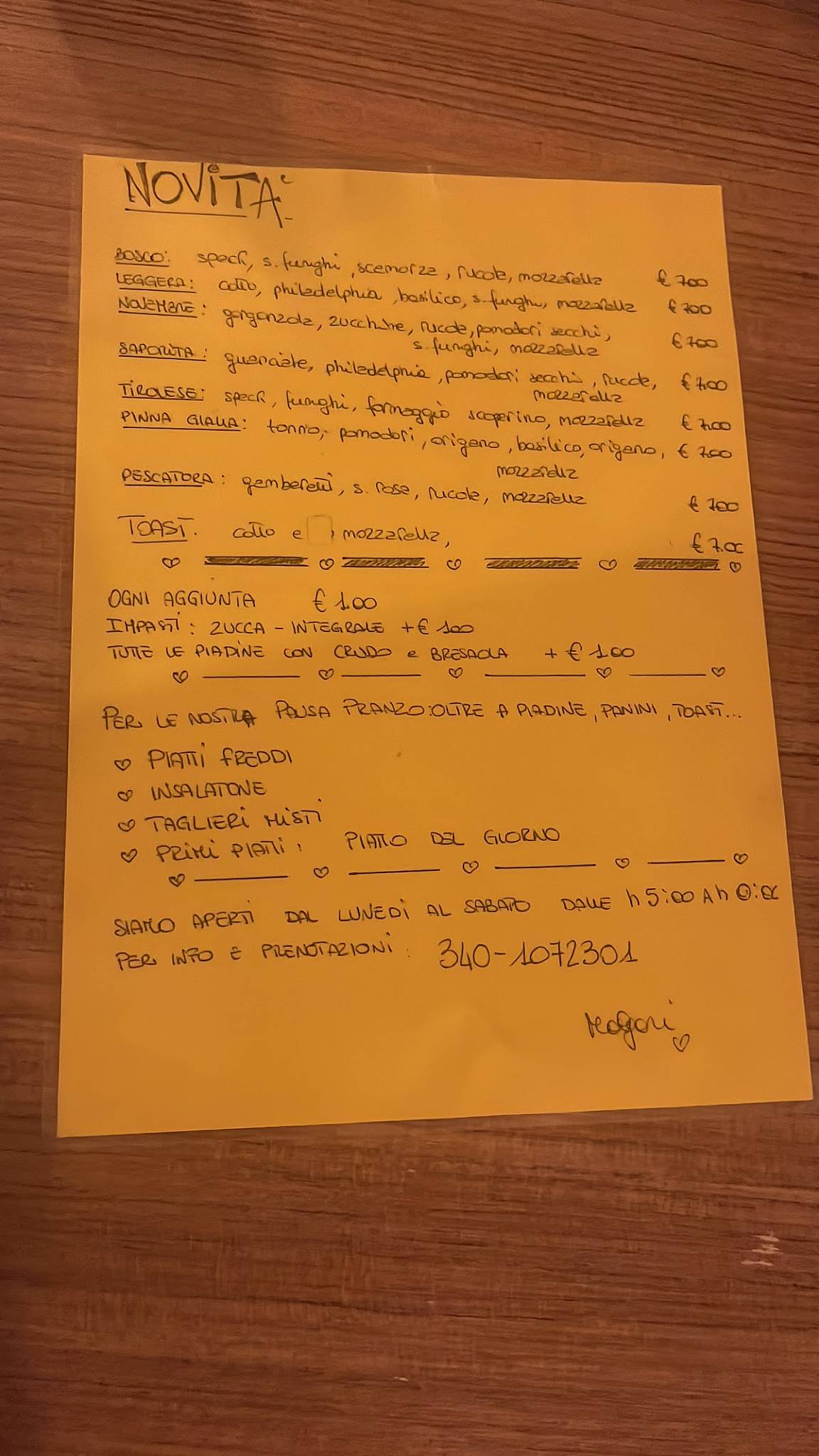 Menu da Malgarì Bar, Anguillara Veneta
