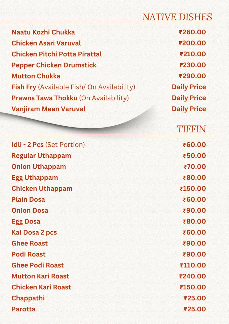 Menu at Malli Restaurants, Yercaud (aka MANJAL restaurant), Yercaud