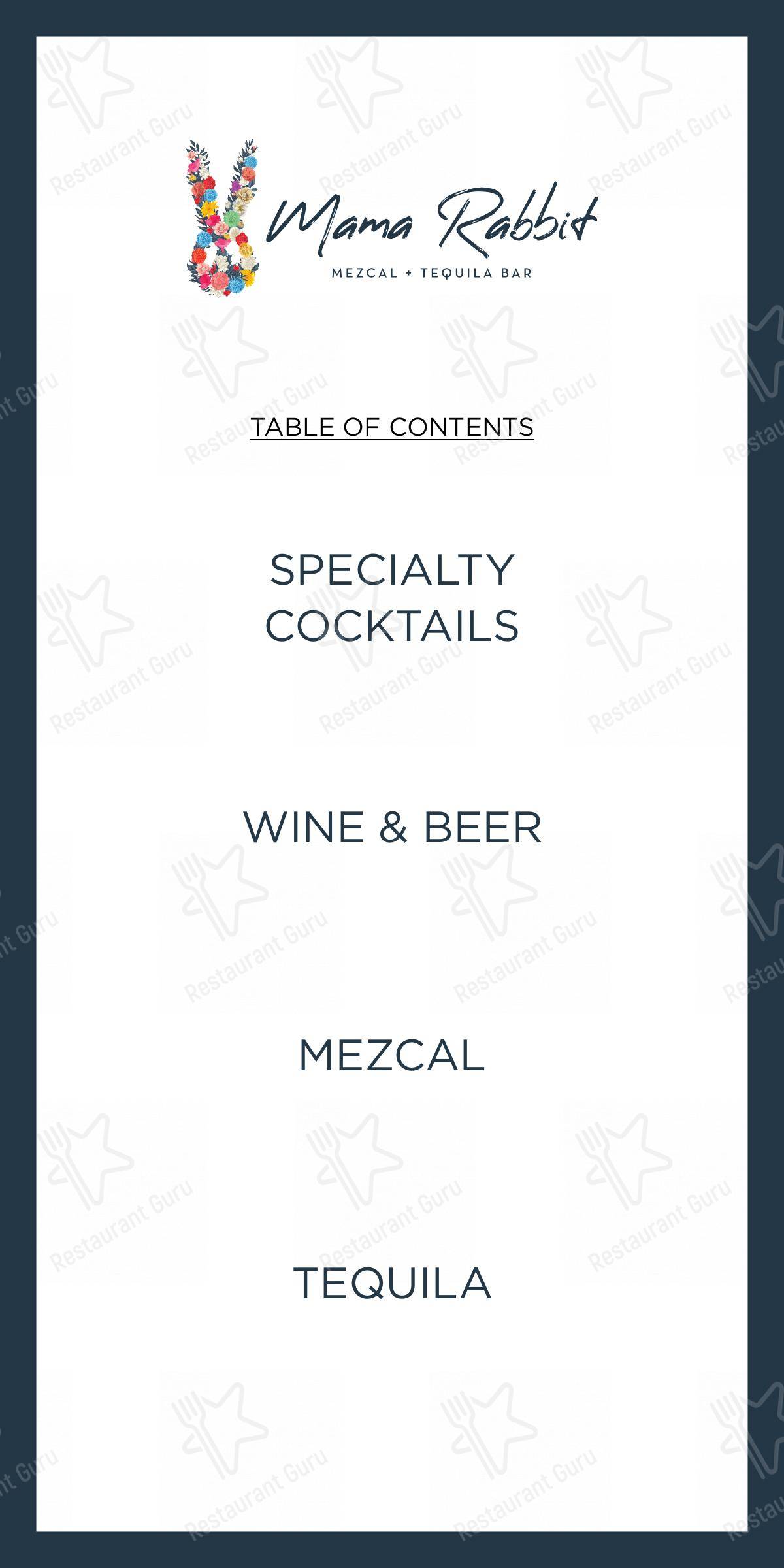 Menu at Mama Rabbit Mezcal + Tequila Bar, Las Vegas