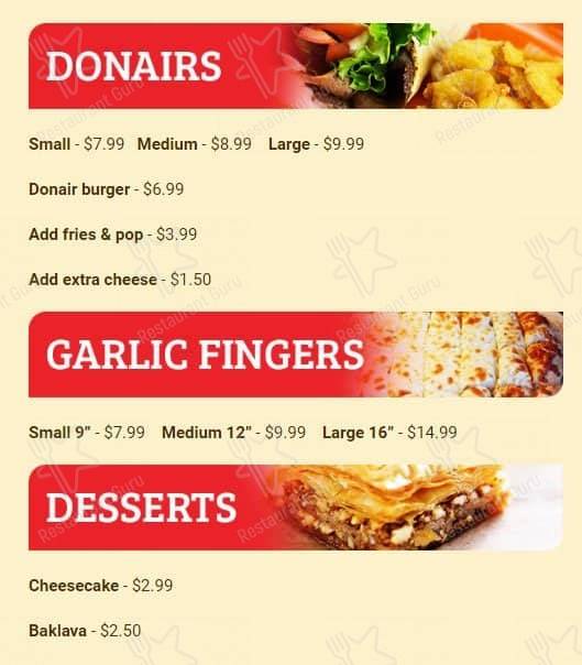 Menu at Mama's Restaurant, Moncton
